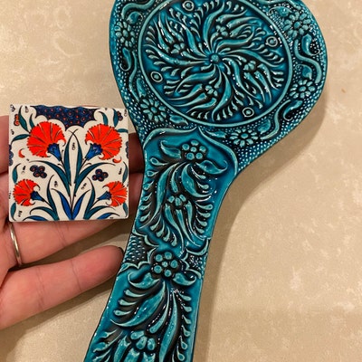 17 Color , Turquoise Ceramic Spoon Rest, Handmade Pottery, Spoon ...