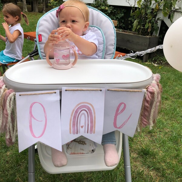 Editable Boho Rainbow Banner- First Birthday| Editable Modern Rainbow ...