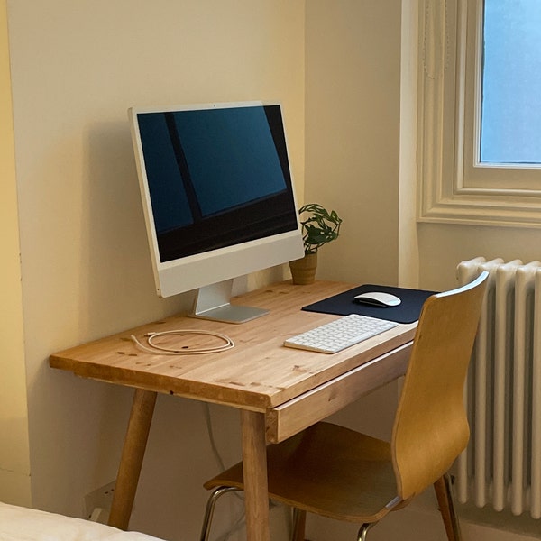 Simple Vintage Desk/computer Desk/ With Drawer Solid Wood Scandi Retro ...