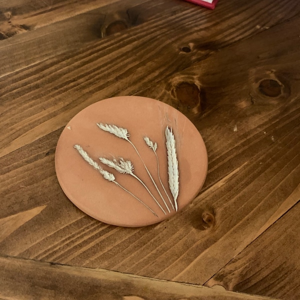 Denim Blue Round Clay Coaster Set, Dried Wheat Ceramic Imprint Coasters ...