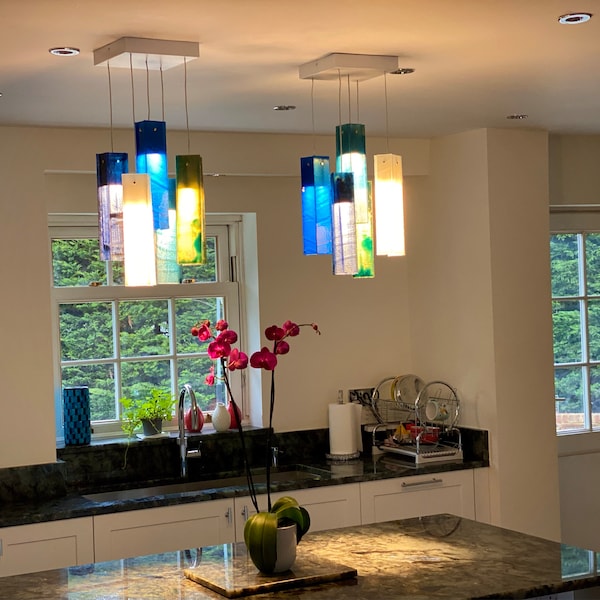 Sea Glass, Kitchen Décor. Blown Glass Pendant Lights for Kitchen Island ...