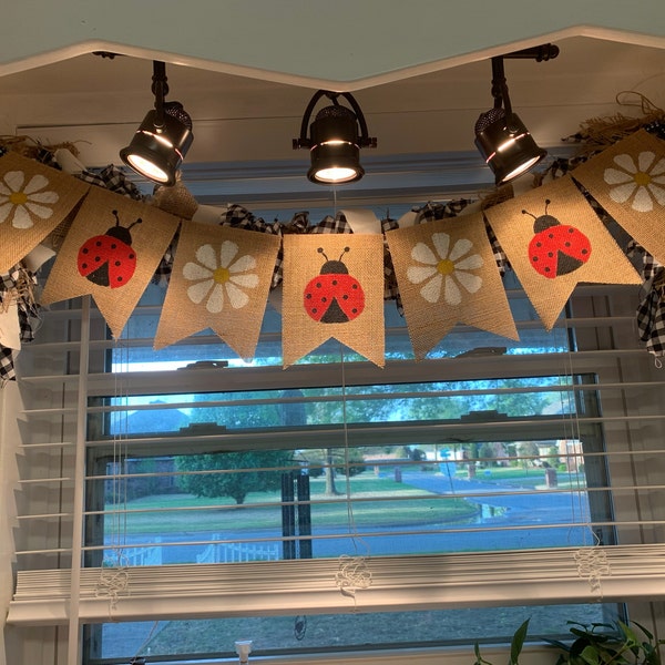 Ladybug Banner, Daisy Banner, Ladybug and Daisy Banner, Ladybug Burlap ...
