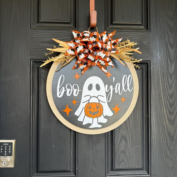 Halloween Front Door Decor | Halloween Wreath | Boo Y'all | Ghost ...