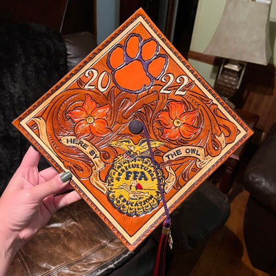 Custom Tooled Leather Graduation Cap Topper - Etsy