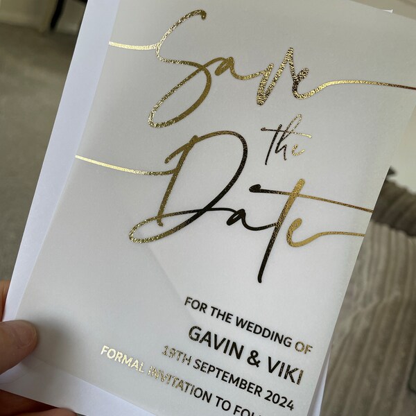 Foil Save the Date Vellum With Botanical Backing Card, Minimalist Save ...