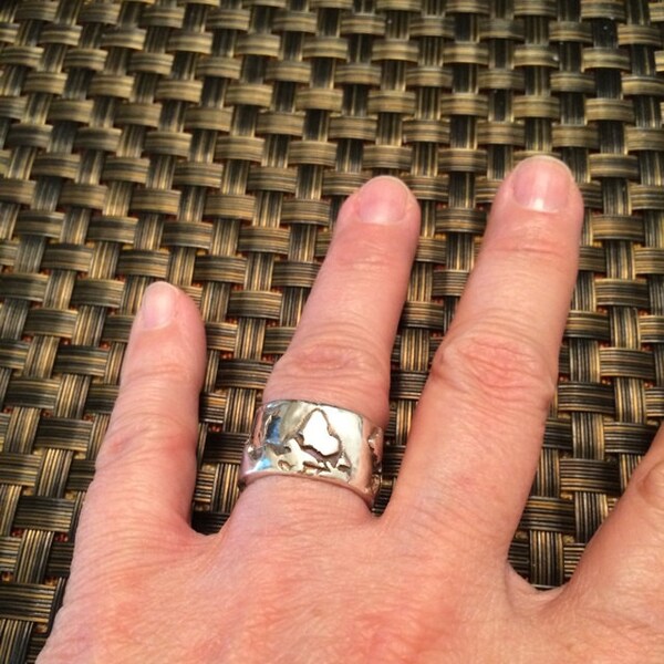 World Map Ring in Sterling Silver , Wide Band Ring, World Traveler ...