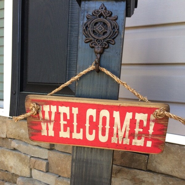 Welcome, Western, Antiqued, Wooden Sign - Etsy