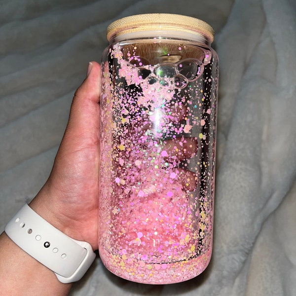 Snowglobe Glass Can | Snowglobe Tumbler | 16oz Double Walled Glass Can ...