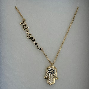 Hamsa Name Necklace, Initial Necklace Evil Eye Pendant, Hamsa Hand ...