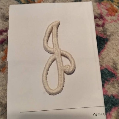 Venice Cursive Letter J White Iron-on Patch Applique for Craft ...