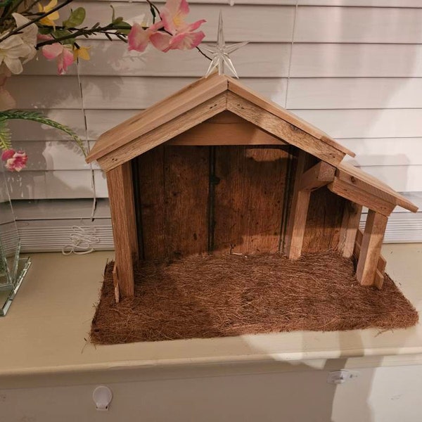 Handmade Cedar Wooden Christmas Holiday Nativity, Manger, Stable, Covered Roof - No Figurines - Etsy