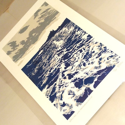 Seascape With Bamburgh Castle 3 Colour Linocut - Etsy