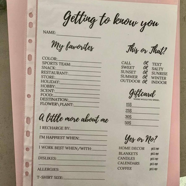 Getting To Know You Printable Employee Favorite Things Survey