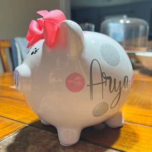 Large Personalized Gold Glitter Polka Dot Piggy Bank Girl - Etsy