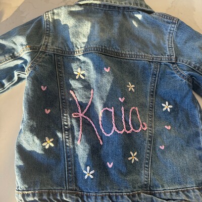 Name Embroidered Personalised Baby Children Denim Jacket Flowers - Etsy UK