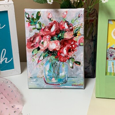 Number 25, miley is an Original Acrylic Floral Painting on Paper. 5 In ...