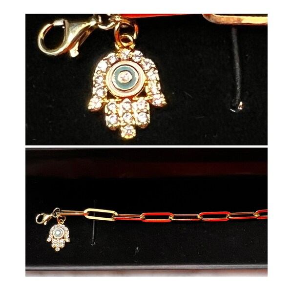 14K Gold Hamsa Hand Charm Micro Pave Charm , Hand of Fatima Jewelry ...