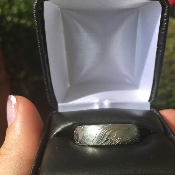 Damascus Steel, Wave Pattern Band, Ring With Waves, Damascus Steel Band ...