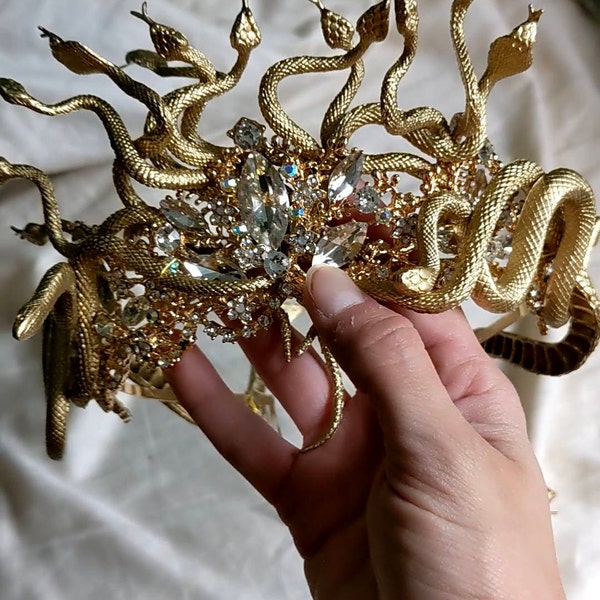 Medusa Headpiece: Gold Snake Tiara, Halloween Cosplay Crown - Etsy