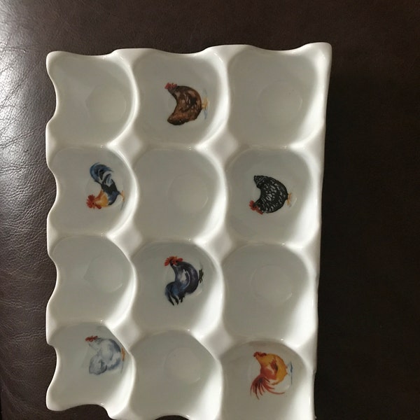 Chicken Cockrel Rooster Design Ceramic 6 or 12 Egg Holder Egg Tray 2 ...