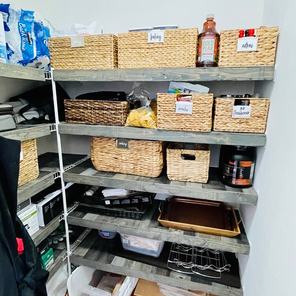 Custom Rustic Gray Wood Shelf Metal Wire Rack Cover Pantry Kitchen Home ...