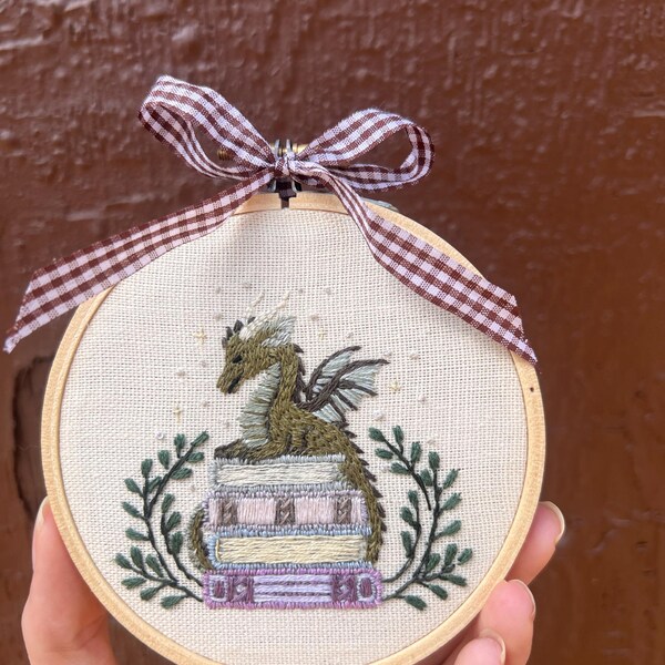 Dragon With Books Hand Embroidery Pattern , Cute Easy Fantasy Magical ...