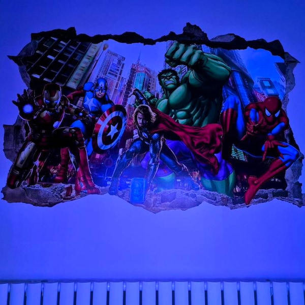 Avengers Wall Stickers Heroes Spiderman Hulk Thor Decal Mural Poster ...