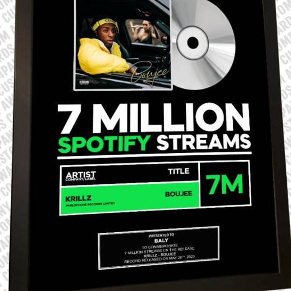 MUSIC STREAMING AWARD, Custom Vinyl Record, Award, Vinyl Record Plaque ...