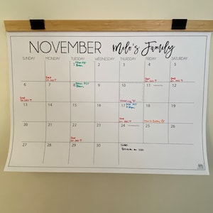 Large Personalized Monthly Wall Calendar With Wood Hanger 12 - Etsy
