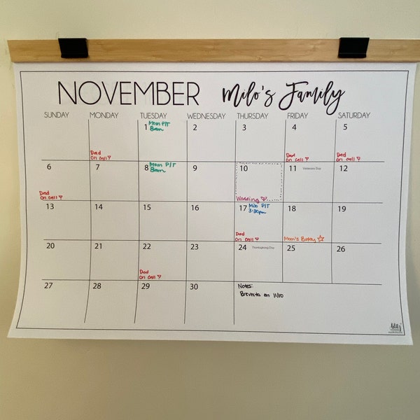 Large Personalized Wall Calendar With FREE Wood Hanger - 12 Months | 24 ...