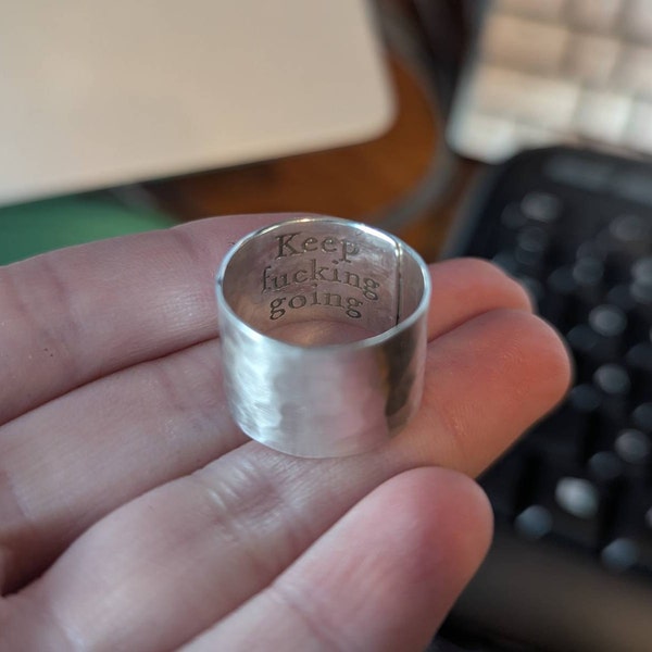 Keep F**king Going Ring . Wide Sterling Silver Secret Message Thumb ...