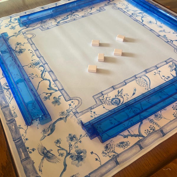 Chinoiserie Mahjong Mat, Blue and White Neoprene Mahjongg Mat, Blue ...