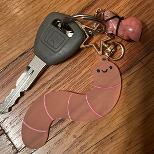 Cute Worm Keychain 3 in Single-sided Kawaii Charm Frosted Pink Acrylic ...
