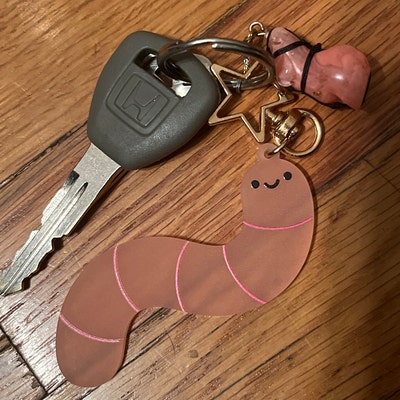 Cute Worm Keychain 3 in Single-sided Kawaii Charm Frosted Pink Acrylic ...
