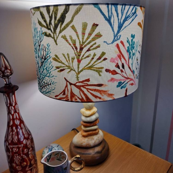 Seascape Lampshade, Coastal Lamp Shade, Applique, Fringed Artisan Shade ...