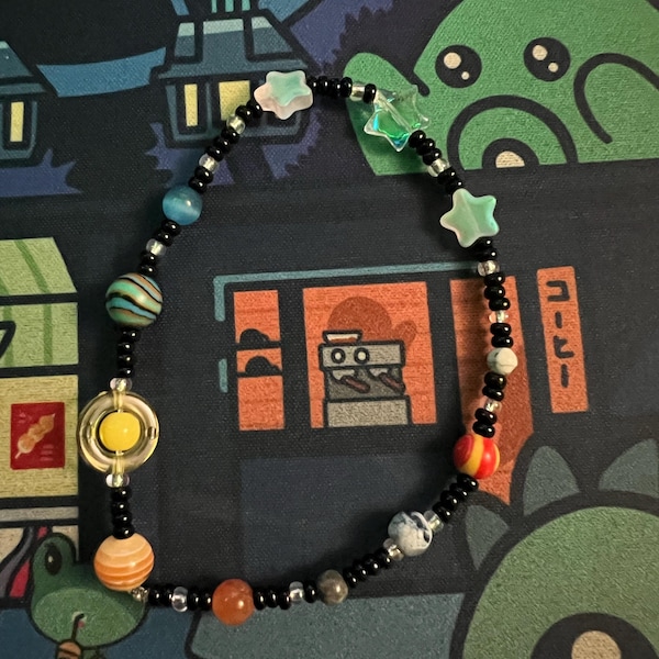 Space Solar System Bracelet. Handmade Beaded Elasticated Bracelet ...