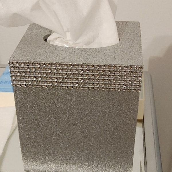 SILVER GLITTER & DIAMOND Wrap Tissue Box Cover-fine Glitter W/silver ...