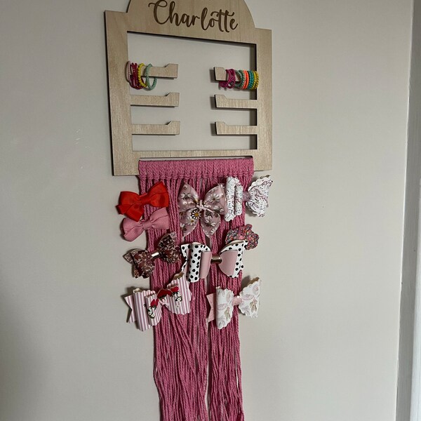 Rainbow Wooden Hair Bow Holder, Macrame Hanger, Niece Gift, Girls ...