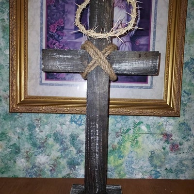 Large Wooden Cross With Wood Base Reclaimed Wood - Etsy
