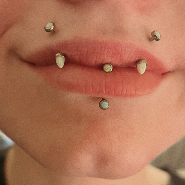 16G Titanium Internally Threaded Opal Vertical Labret/eyebrow Ring/rook ...