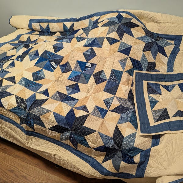 Hand-quilted Hexagon Patchwork Quilt: Bordeaux Amish Style, Custom Made ...