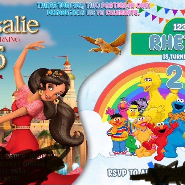 Custom Double Theme Birthday Invitation: Sibling Party (digital ...