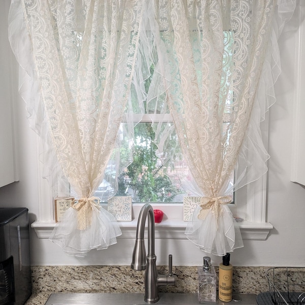 Ruffle Floral Printed Cotton Curtain, One Panel Ruffle Flower Coquette ...