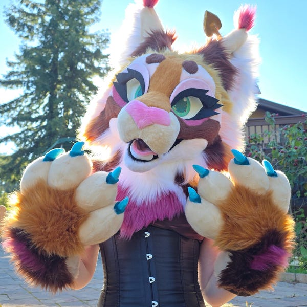 Pastel Rainbow and Black Husky Fursuit Curl Tail - Etsy