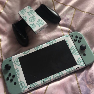 Green Leaves Pattern Nintendo Switch Vinyl Sticker Turquoise Solid ...