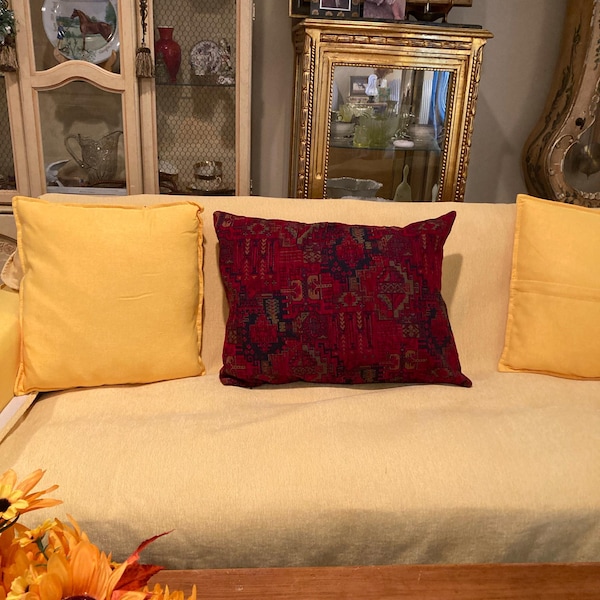 Any Size Red Turkish Kilim Throw Pillow Cover, Dark Red Bohemian Kilim ...