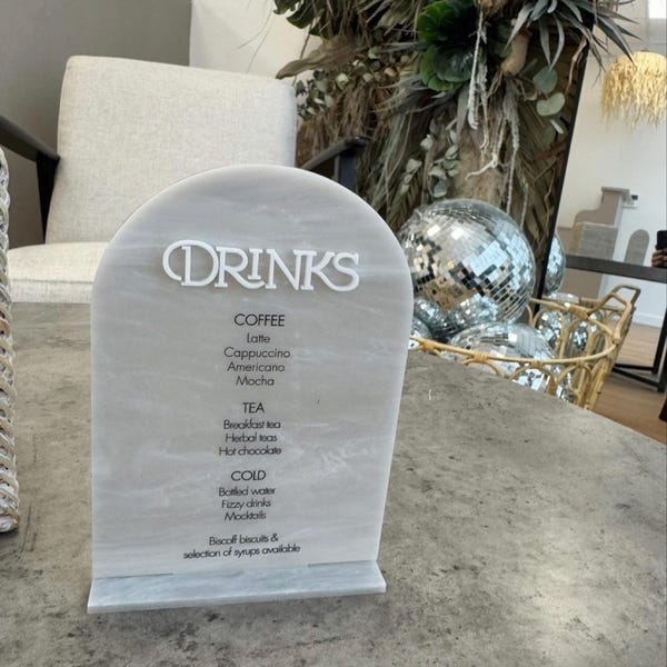 A6/A5 Arch Drinks Menu, Cream Beige Marble Acrylic Menu, UV Printed ...