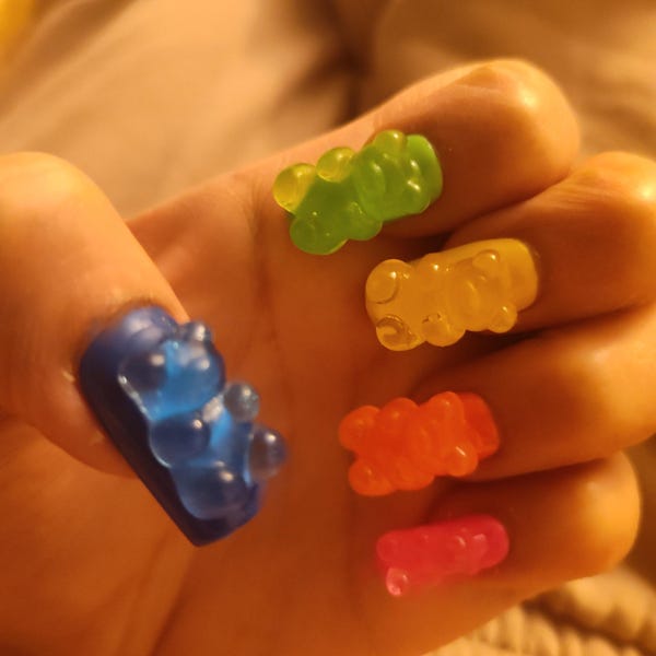 Gummy Bears and Solid Rainbow Colors Press on Nails Set - Etsy