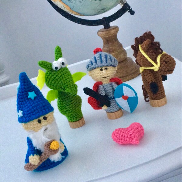Crocheted Finger Puppets: Knight, Dragon & Horse - Medieval Toys - Etsy