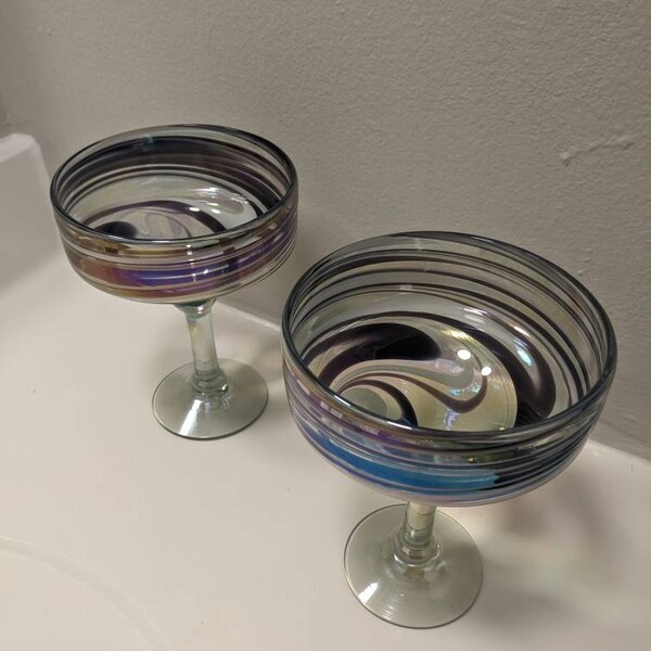 6 Hand Blown Wine Glasses Confetti Rim - Etsy